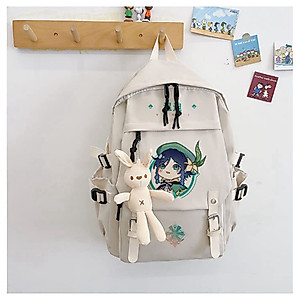 Genshin Impact Klee Backpacks Bookbag bag Daypack for Teens Adult Large Capacity Travel Bag of 18" With Cute Doll of Bunny
