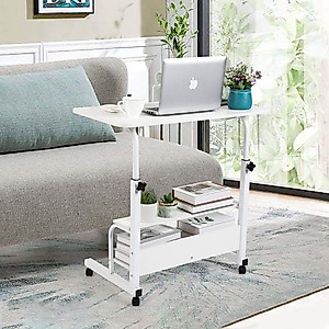 Raathionty Adjustable Home Office Desk Portable Study Computer Rolling Desk for Small Spaces Movable Sofa Side Table on Wheels Student Small Laptop Desk with Storage White Size 31x16 Inch