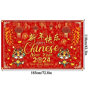 JKQ Red Chinese New Year Backdrop Banner 73 x 43 Inch Large Size Chinese 2023 New Year Background Banner Year of The Rabbit Party Decorations Spring Festival Holiday Indoor Outdoor Photo Booth Props