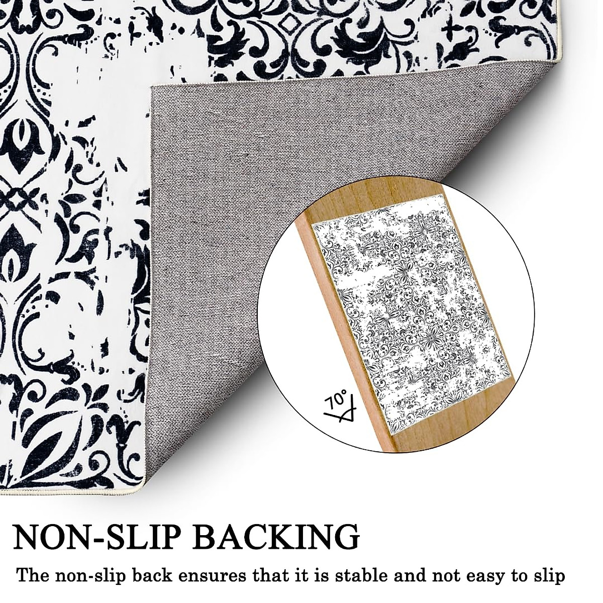 GEMBED Washable Area Rug 5x7 - Soft Non-Slip Floral Area Rug, Non Shedding Low Pile Washable Carpet for Living Room Bedroom Dining Room - Dark Black/White, 5'x7'