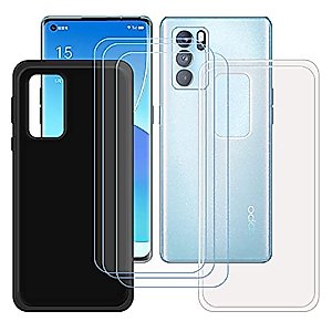 FZZSZS Case for Oppo Reno 6 Pro 5G + 3 Pack Tempered Glass Screen Protector Protective Film,Slim Transparent + Black Soft Gel TPU Silicone Protection Case Cover for Oppo Reno 6 Pro 5G (6.55")