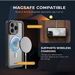 MOTIVE Waterproof Case for iPhone 15 Pro Max, Built-in Screen Protector, Compatible with MagSafe, Dustproof, Shockproof, Complete 360° Water Resistance case for iPhone 15 Pro Max 6.7" | Black