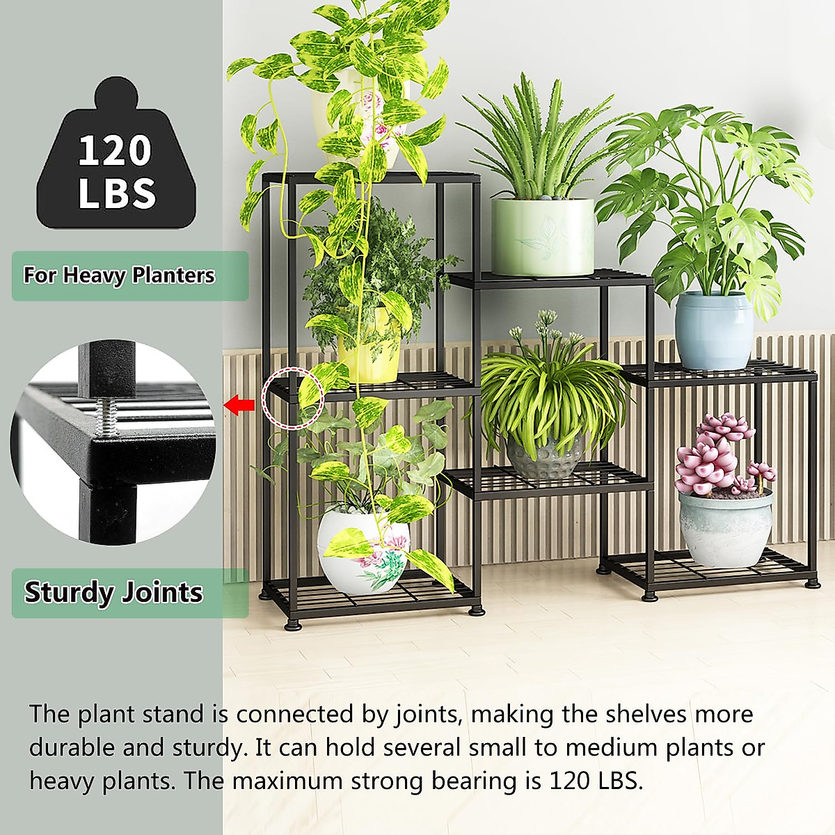 YUJCHMTZN Metal Plant Stand Indoor Metal Plant Stands Outdoor Tiered Plant Shelf for Multiple Plants, 3 Tiers 7 Potted Ladder Plant Holder Table Plant Pot Stand for Window Garden Balcony Living Room