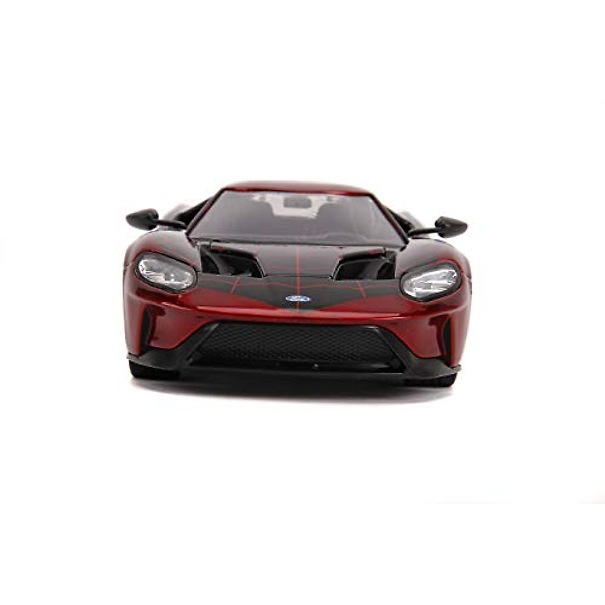 Jada Toys Marvel 1:24 2017 Ford GT Die-cast Car with 2.75" Miles Morales Spider-Man Figure, Toys for Kids and Adults Black and Red
