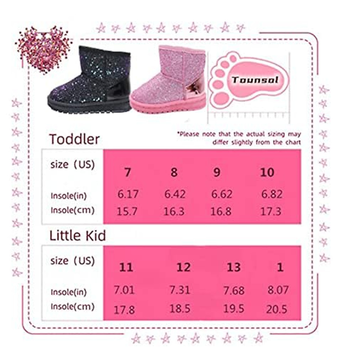 Girls Winter Boots Toddler Girl Boots Warm Sparkle Sequin Outdoor Non-Slip Snow Boot for Little Girls black 2