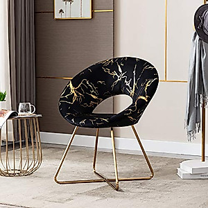 DUHOME Black Accent Chair Velvet Vanity Chair Lliving Room Chairs Desk Chair with Golden Legs Mid-Back 1 pcs