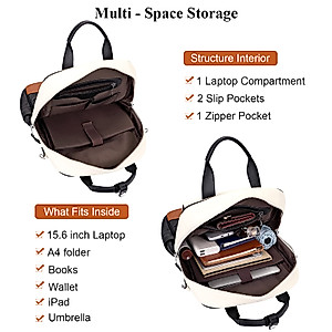 ALTOSY Leather Laptop Backpack for Women Men Convertible Tote Bag Purse Travel Daypack Fits 14 Inch (S110 Black/White/Brown)