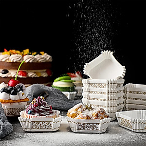 Maxcheck 300 Pcs Square Cupcake Liners 2.36 Inches Square Baking Cups Brownie Cupcake Cups Square Paper Patterned Cupcake Wrappers for Wedding Baby Shower Birthday Party Cake(European)