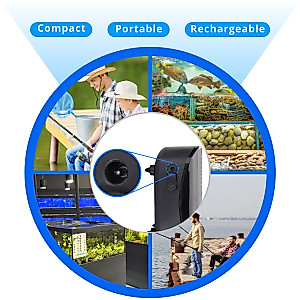 AQQA Aquarium Air Pump, Battery Rechargeable Portable Bubbles Oxygen Pump for Fresh & Saltwater Aquariums Tanks with Air Stone, Tube, USB Cable and Adapter (1.7 W for 1-100Gal Tank)