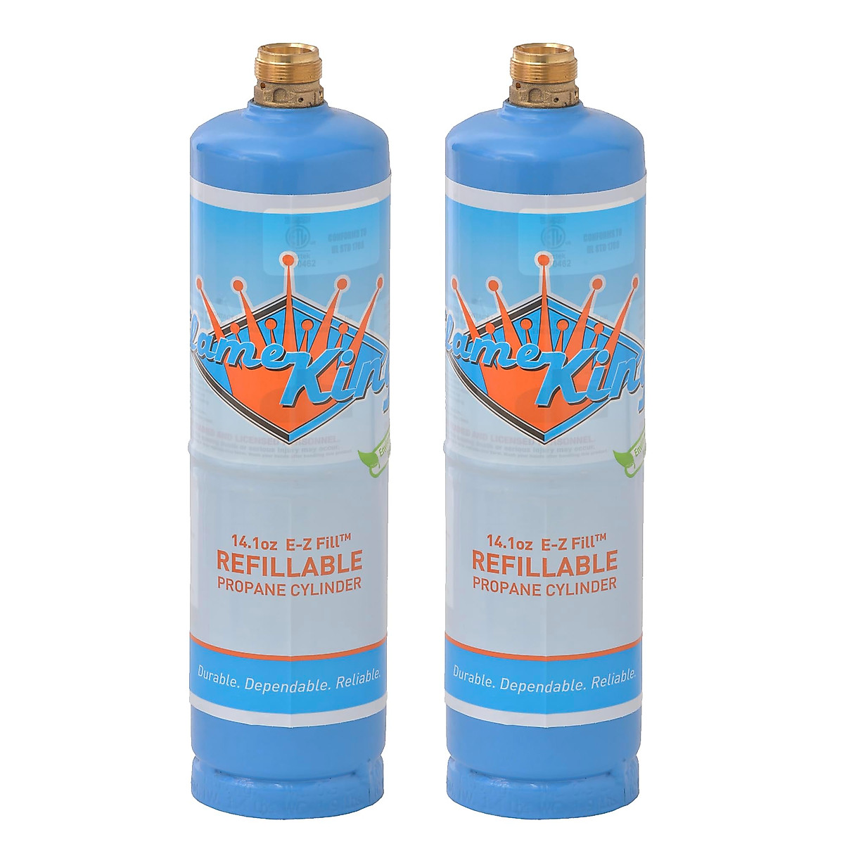 Flame King 1LB Empty Propane Welding Cylinder Tank, Reusable & Transportable - Safe and Legal Refill Option, 14.1 oz, Blue (2-Pk)