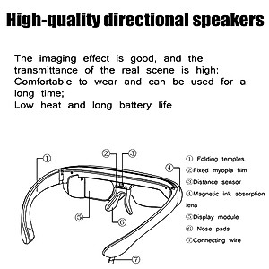 KTROK AR Glasses, Video Display Glasses with 13MP Camera, 1920 * 1080 Resolution, Pocket-Size AR Smart Glasses for Movies, Gaming, Entertainment