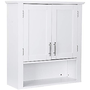 ZENY Hanging Bathroom Cabinet with Doors, Wall Cabinets Over The Toilet, Bathroom Wood Hanging Cabinet, White