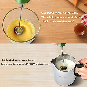 Electric Milk Frother Handheld,Travel Coffee Drink Mixer Batteries Included, 304 Stainless Steel Whisk for latte Cappuccino,Bulletproof Coffee Hot Chocolate,Egg-Grass Green