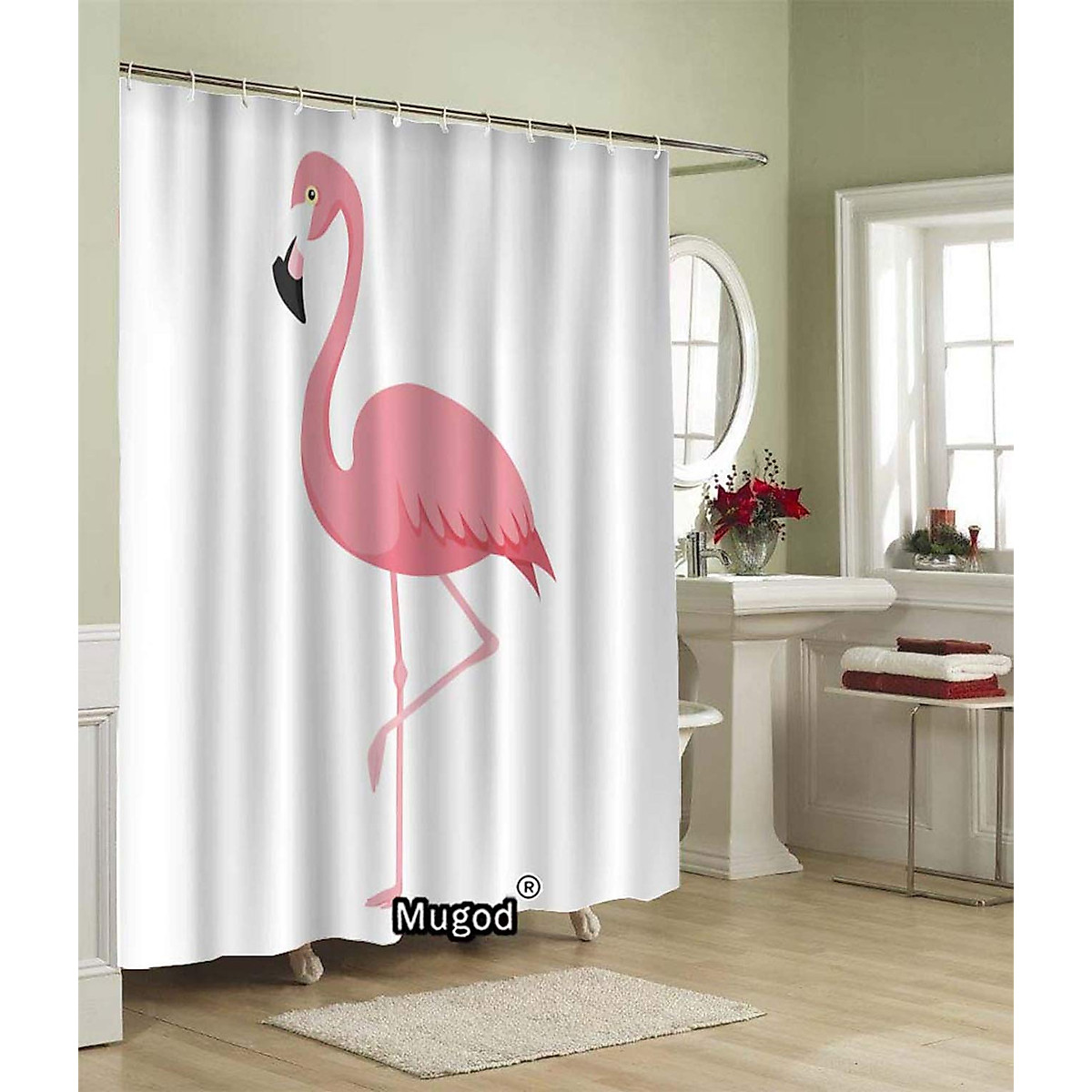 Mugod Flamingo Shower Curtains Pink Flamingo Vector Illustration Isolated on White Background Decorative Bathroom Waterproof Fabric Shower Curtain with 12 Hooks 60 x 72 Inches