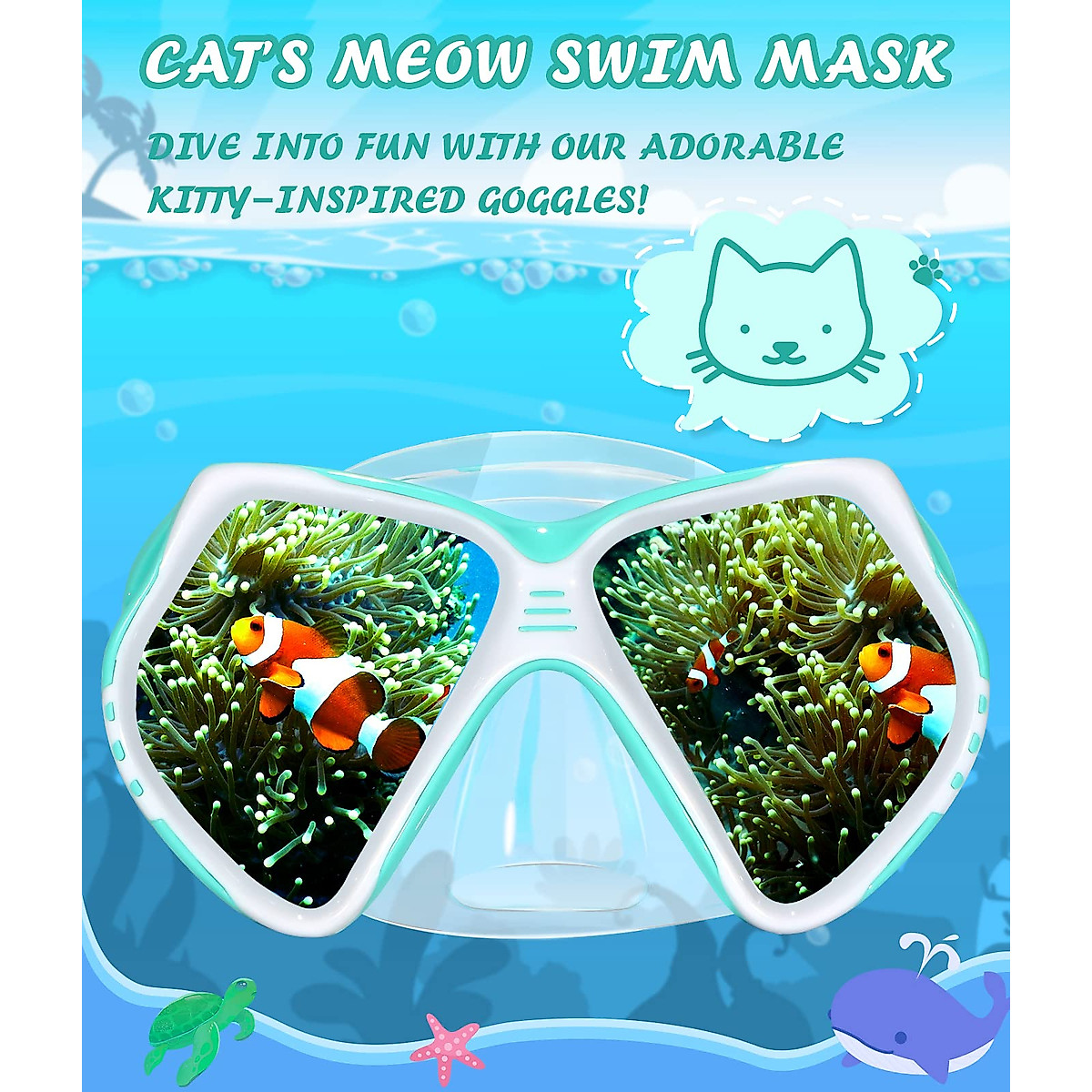 Seago Kids Swim Goggles with Nose Cover Snorkel Mask Scuba Diving Swim Mask Anti-Fog Tempered Glass, Panoramic Clear View Silicone Seal Snorkeling Gear Swimming Goggles for Kids 6-14 Boys Girls Youth