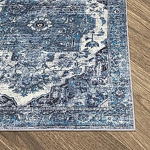 Zacoo Washable Rug Boho Rug Vintage 5x7 Area Rugs for Living Room Bedroom Dining Room Distressed Non Slip Rugs Carpet Non Shedding Oriental Rug, Blue