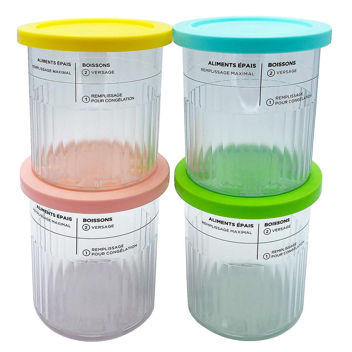 adwrparts Replacement for Ninja Creami Deluxe Pints and Lids 4 Pack, Compatible with Ninja CREAMi Deluxe 11-in-1 Ice Cream Makers NC500 Series, NC500 NC501 etc(4 Contains+4 PE Lids)