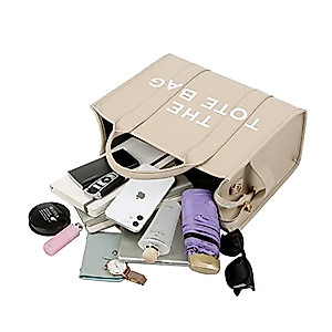 CACYTILT The Tote Bag for Women 13 * 11 * 6 inch PU Leather Large Tote Bags with Zipper Fashion Design Handbag for Daily Use School Work (Brown)