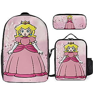 Girls Princess Peach Backpack And Lunch Bag Set Backpack Shoulder Bag Pencil Case Sparkling.