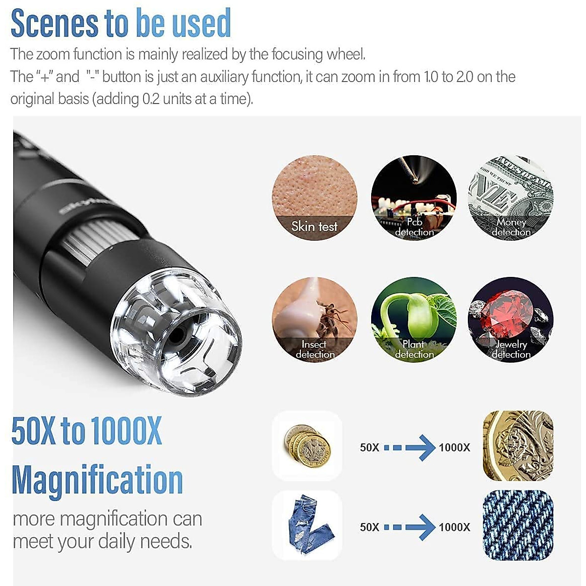 Digital Microscope Handheld USB HD Inspection Camera 50x-1000x Magnification with Stand Compatible with Samsung Galaxy, Android, Mac, Windows Computer