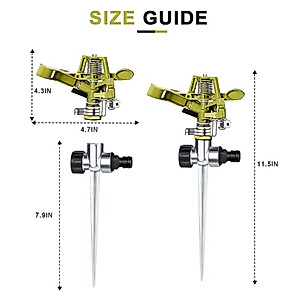 Zinc Alloy Garden Sprinklers, Heavy Duty Water Sprinkler, 360 Degree Automatic Rotating Lawn Sprinkler, Adjustable Pulsating Sprinkler for Large Area Lawn Patio Garden(2 Pack)
