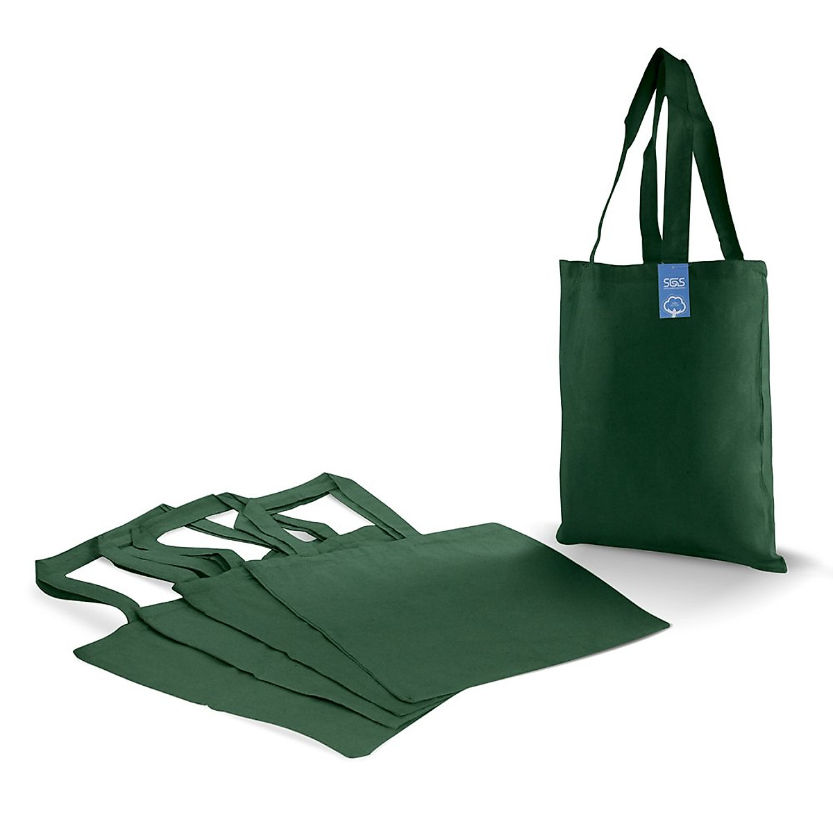 Simply Green Solutions Reusable Cotton Cloth Grocery Craft Bag, 15 x 16 Reusable Tote with Handle, Pack of 5, Forest Green