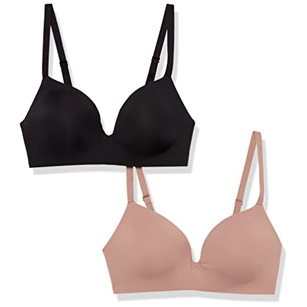 Amazon Essentials Women's Wireless Lightly Lined Bra, Pack of 2, Black/Dusted Pearl, 40A