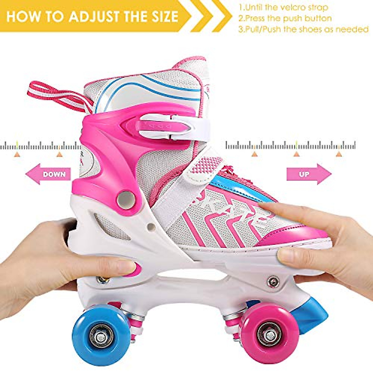 Hikole Kids Roller Skates for Girls and Boys, Toddler Skates with 4 Adjustable Size - Safe and Durable Quad Skates for Beginners,Perfect for Outdoor & Indoor Use