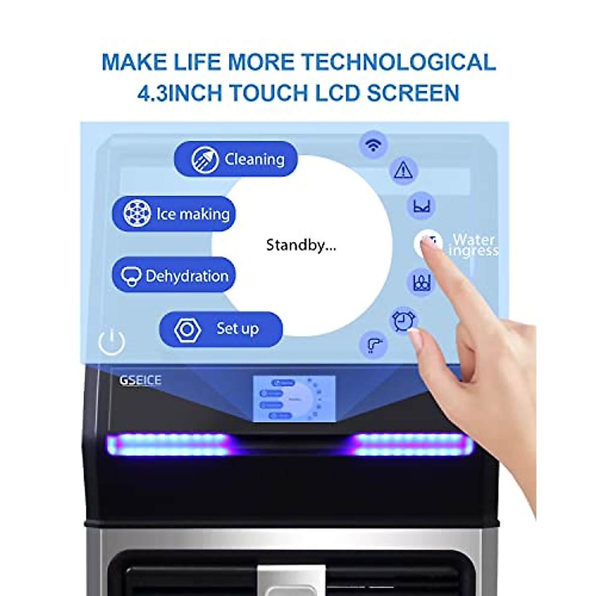 GSEICE Commercial Ice Maker Machine, 150LBS/24H with 45 Pounds Storage Bin - 4.3 inch Touch Screen, Food-Grade Materials, 304 Stainless Steel Ice Making Machine Perfect for Home and Business