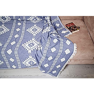 Bersuse 100% Cotton Belize XL Throw Blanket Turkish Towel - 75x90 Inches, Dark Blue