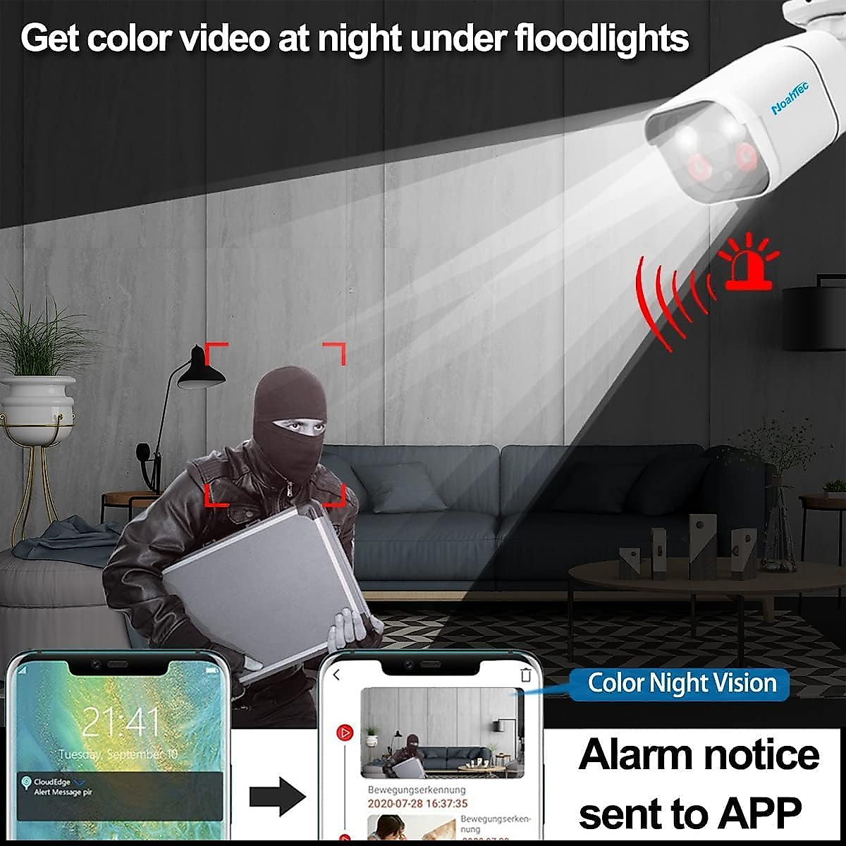 NOAHTEC 4MP PoE Security Camera System, 4Pcs CCTV Security Cameras System 2K IP Home Security Cameras with 8CH 8MP 4K NVR &Hard Drive 1TB, Person VehicleDetection, Two-Way Audio, 100ft Night Vision