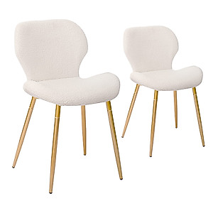 CangLong Dining Chairs Mid Century Modern Leisure Upholstered Metal Legs for Kitchen Living Room, Set of 2, Fleece White