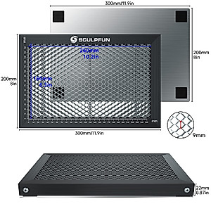 SCULPFUN Honeycomb Working Table 300x200x22mm, Laser Cutting Honeycomb Laser Bed for CO2 or Diode Laser Engraver and Cutting Machine, Laser Engraver Accessories, Smooth Edge Cutting
