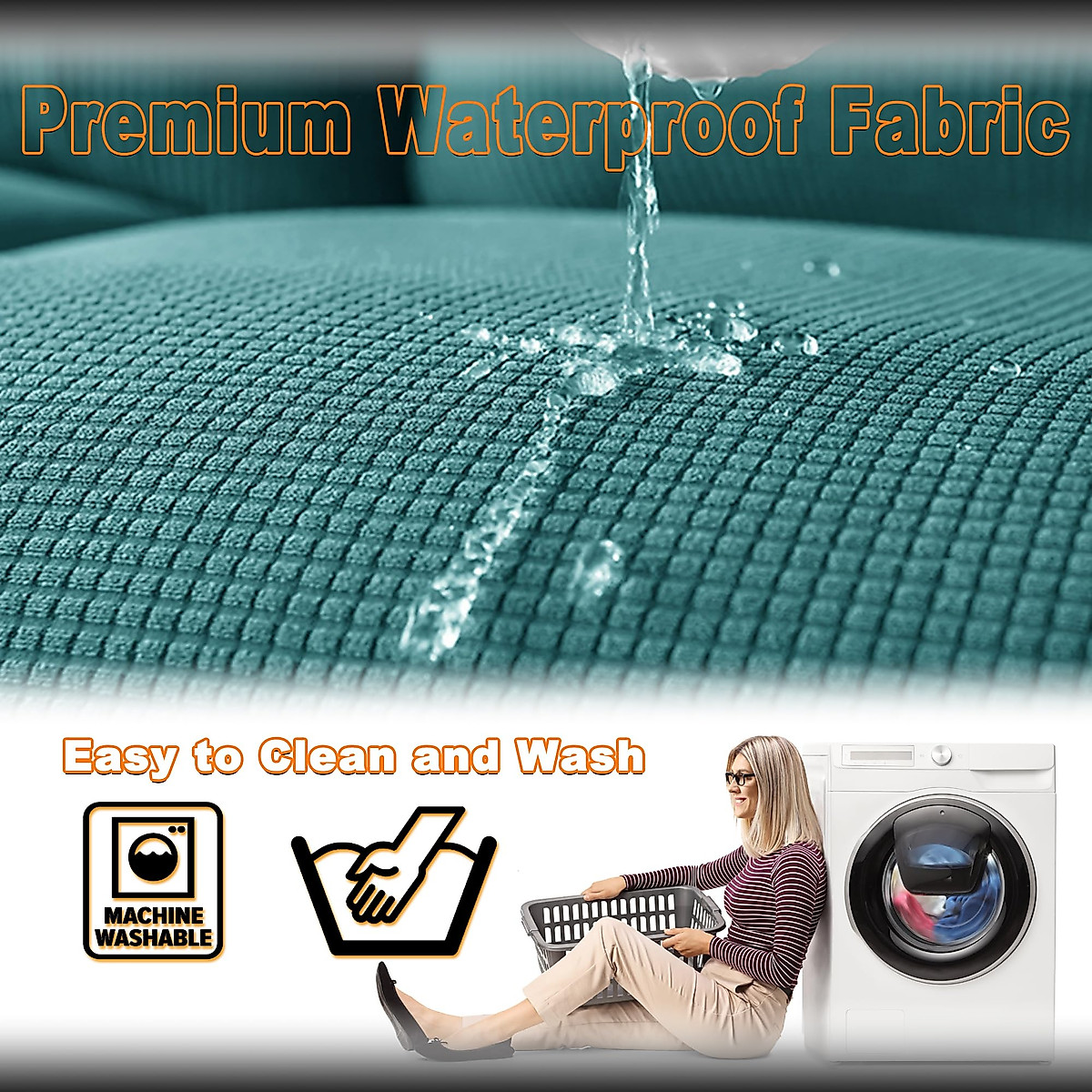 AYLFBFU Waterproof L Shaped Couch Cover Elastic Small Checks Easy Fit, Sofa Slipcovers for 4 Seater with Foam Sticks & Elastic Straps, Couch Set for Kids, Dogs, Pets, Dark Blue