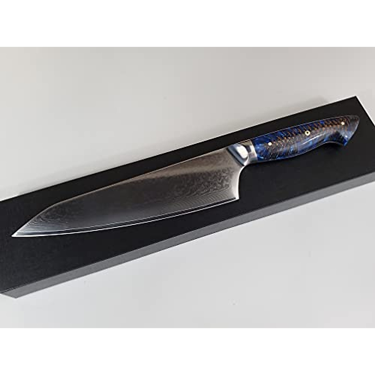 Custom VG10 Damascus chef knife Hybrid Santoku 9" White Silver cast pine cone handle, kitchen knife w/ 67 layer SS Damascus (Blue SIlver)