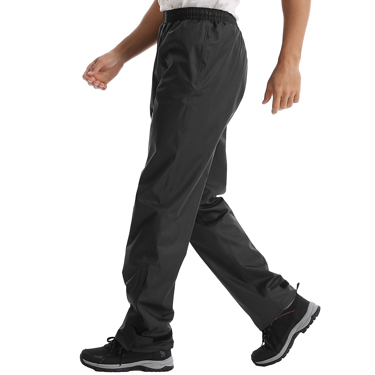 iCreek Men's Rain Pants Waterproof Over Pants Windproof Lightweight Hiking Pants Work Rain Outdoor for Golf, Fishing (Black, Small/28 Inseam)