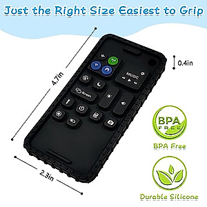 Kpblis Baby Teether Toys, 2 Pcs Remote Control Shape Teething Toys and Phone Shaped Teether for Baby, Silicone Teethers for Babies 6-12 Months, Early Educational Sensory Toy - Black,Black