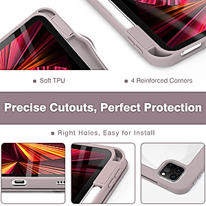iPad Pro 11 Inch Case 2022/2021/2020(4th/3th/2rd Gen) with Pencil Holder Detachable Transparent Hard Shell Back Cover Smart Trifold Folio Auto Sleep/Wake (Light Purple/Pink)