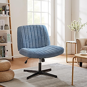 Sweetcrispy Criss Cross Chair Legged, Armless Office Desk Chair No Wheels, Swivel Vanity Chair, Height Adjustable Wide Seat Computer Task Chair, Fabric Vanity Modern Home Chair Blue