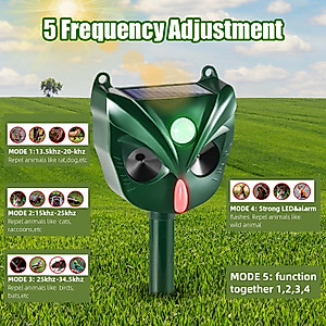 2 Pcs Solar Ultrasonic Animal Repeller Outdoor Solar Animal Repellent with Motion Detector&Flashing Lights Waterproof for Rat, Squirrel, Deer, Raccoon, Skunk, Rabbit, Mole, Dog, Cat(Green)