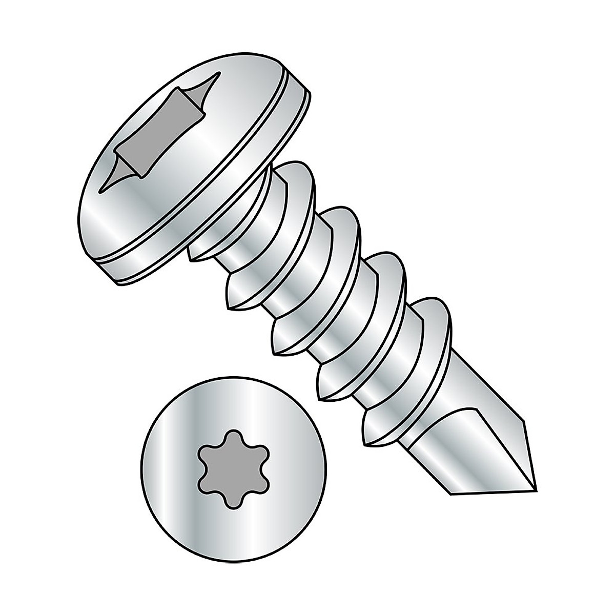 Small Parts 1032KTP Steel Self-Drilling Screw, Zinc Plated Finish, Pan Head, Star Drive, #3 Drill Point, #10-16 Thread Size, 2" Length (Pack of 50)
