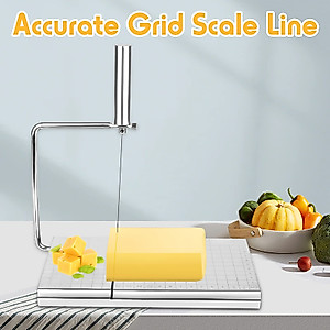 Stainless Steel Cheese Slicer with Accurate Size Scale Includes Wire Cheese Slicer, 5 Replacement Wires Cheese Cutters and 4 Mini Stainless Steel Cheese Knives Butter Knife & Fork for Cheese Butter