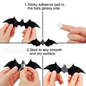 Lonfehaps 100 Pcs Bats Halloween Decoration Wall Stickers, 3D Halloween Bats Waterproof Wall Stickers 4 Size Black PVC Bat Wall Decal for Halloween Bathroom Home Decor Room Party Decor