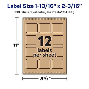 Avery Kraft Brown Rectangle Labels with Sure Feed, 1-13/16" x 2-3/16", 180 Kraft Brown Labels, Print-to-The-Edge, Laser/Inkjet Printable Labels