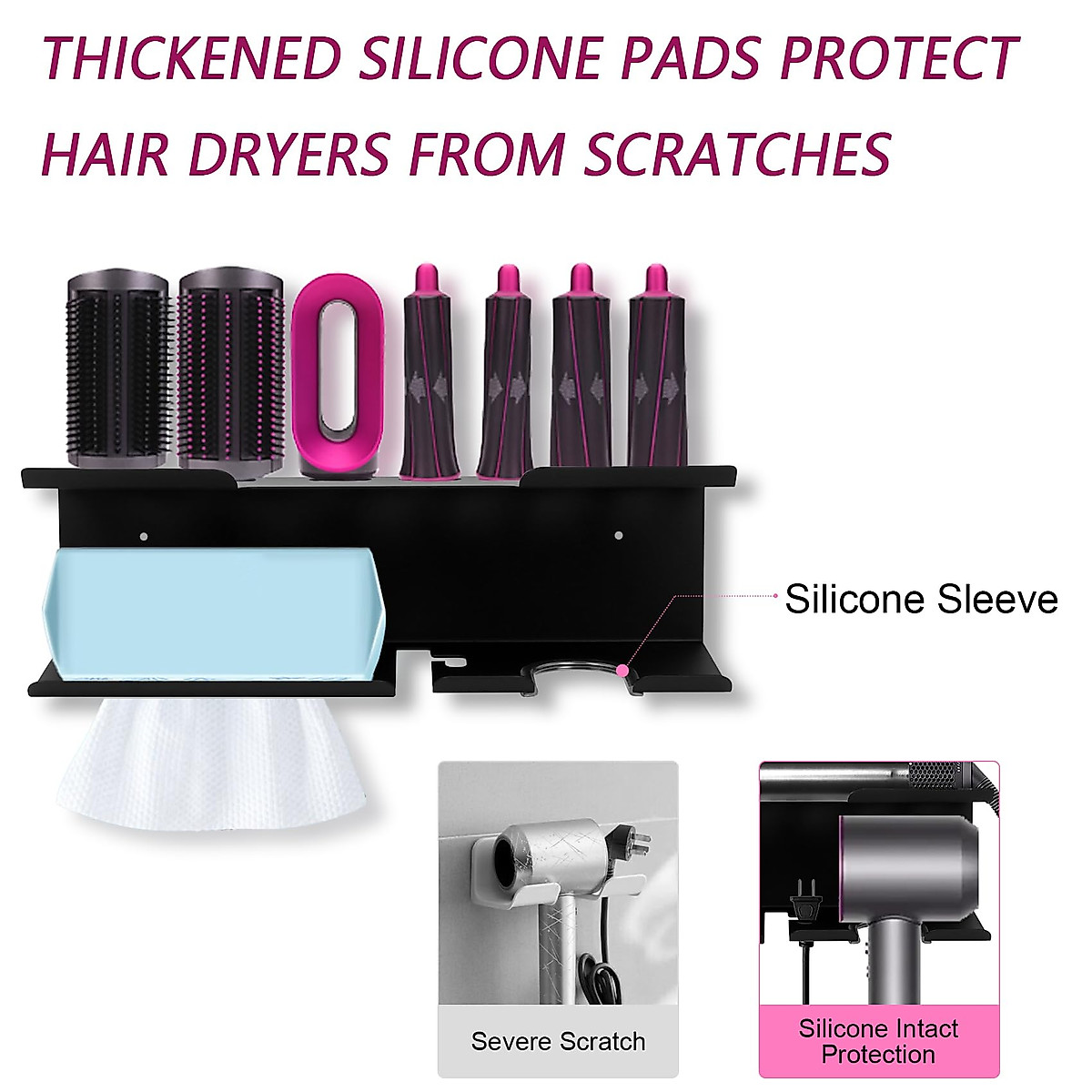 Dreamoon Wall Mount Holder for Dyson Airwrap Styler, Storage Holder for Dyson Hair Dryer Curling Iron Accessories, Organizer Storage Rack with Hooks for Bathroom Bedroom