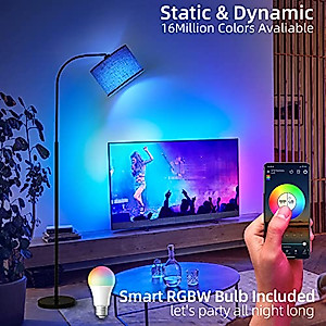 QYE Arc Floor Lamp with Remote,Modern Floor Lamp with Stepless Dimmable Bulb,Tall Lamp for Living Room with Smart LED RGB Bulb app Control.Mid Century Standing Lamp for Bedroom.