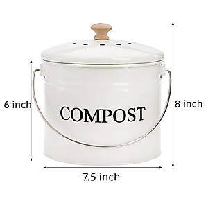 AVLA Compost Bin Kitchen Countertop, 1 Gallon Composter Pail, Food Waste Composting Bucket, Odorless Trash Keeper Container, White Scraps Caddy with Charcoal Filter, Carrying Handle, Lid