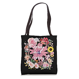 Bright Spring Flowers on Black Fashion Tote Bag