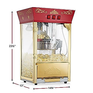 Olde Midway Movie Theater-Style Popcorn Machine Maker with 8-Ounce Kettle - Red, Vintage-Style Countertop Popper