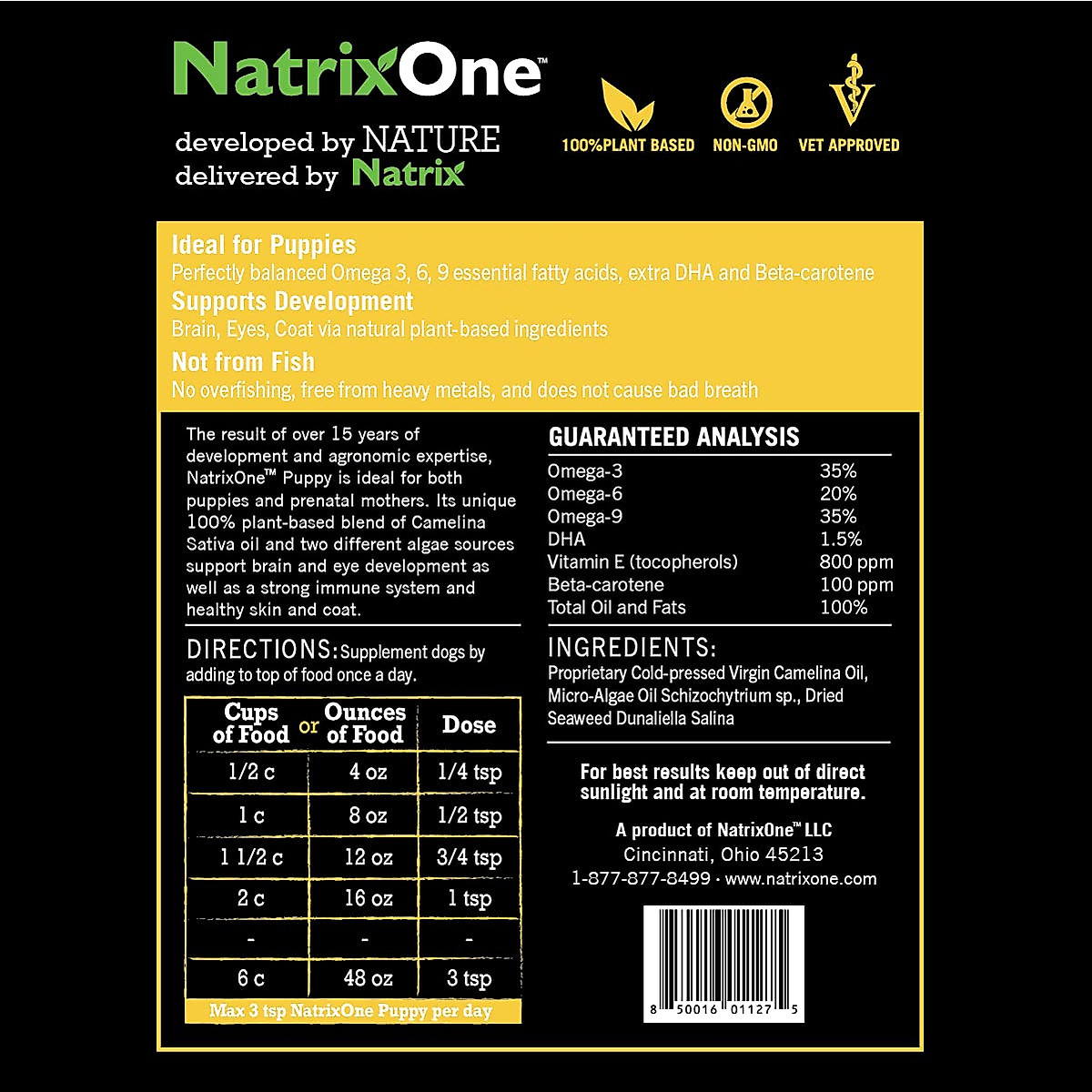 Puppy Vitamins and Supplements by Natrixone All-Natural Supplement for Puppies, Omega 3 6 9 Plus Immune System and Cognitive Development Booster, 8 Oz